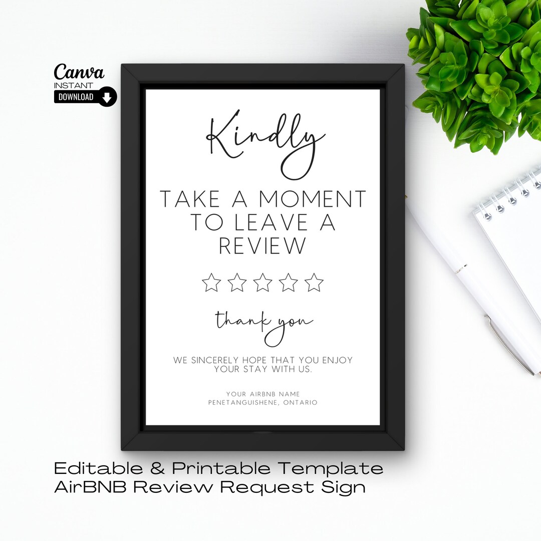 Editable Airbnb Review Request Sign: Printable Template - Etsy