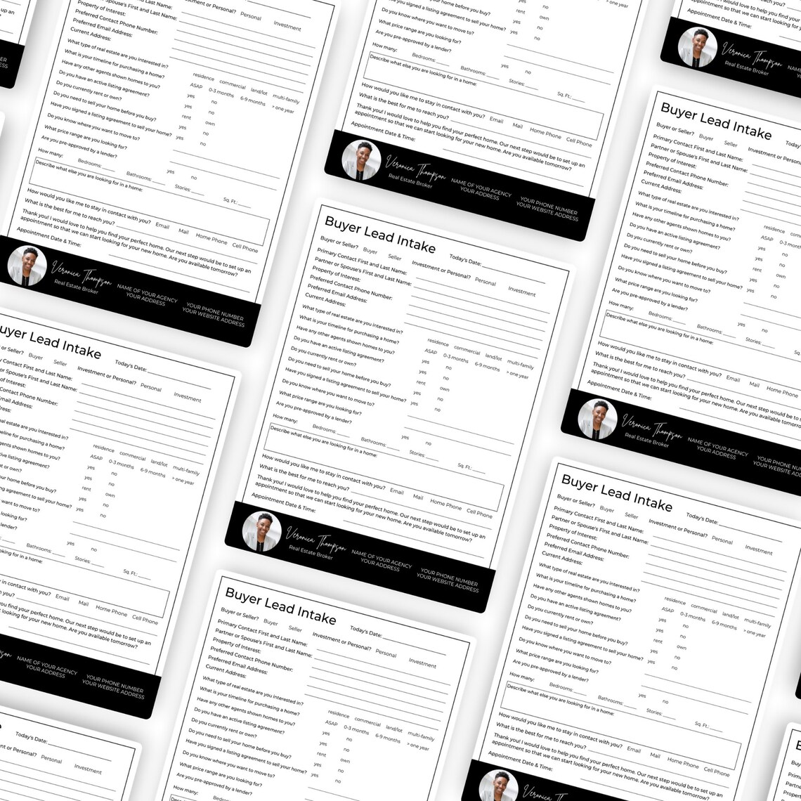 Editable Real Estate Lead Intake Sheet, Printable Buyer Questionnaire ...