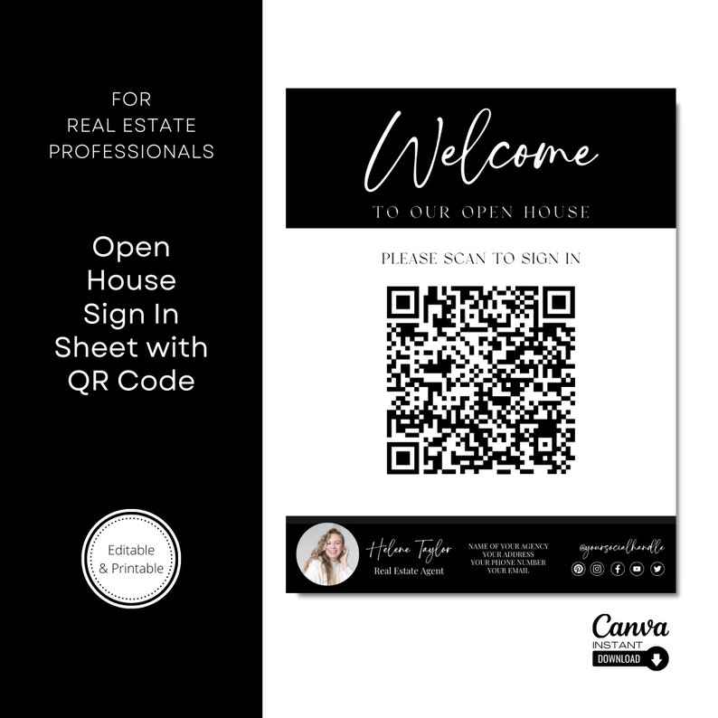Realtor Open House Sign-in Sheet With QR Code: Touchless Canva Template ...