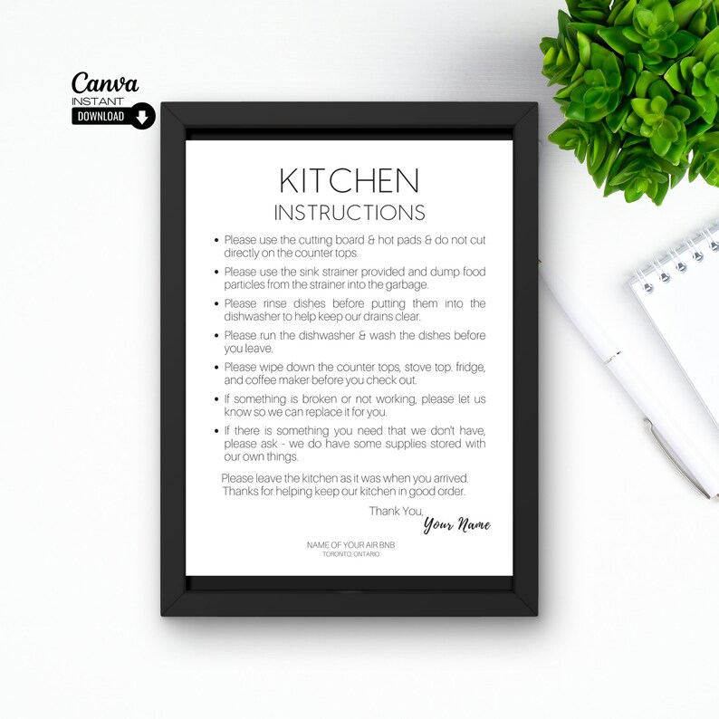 Airbnb Kitchen Rules Sign Template: Editable Printable (instant ...