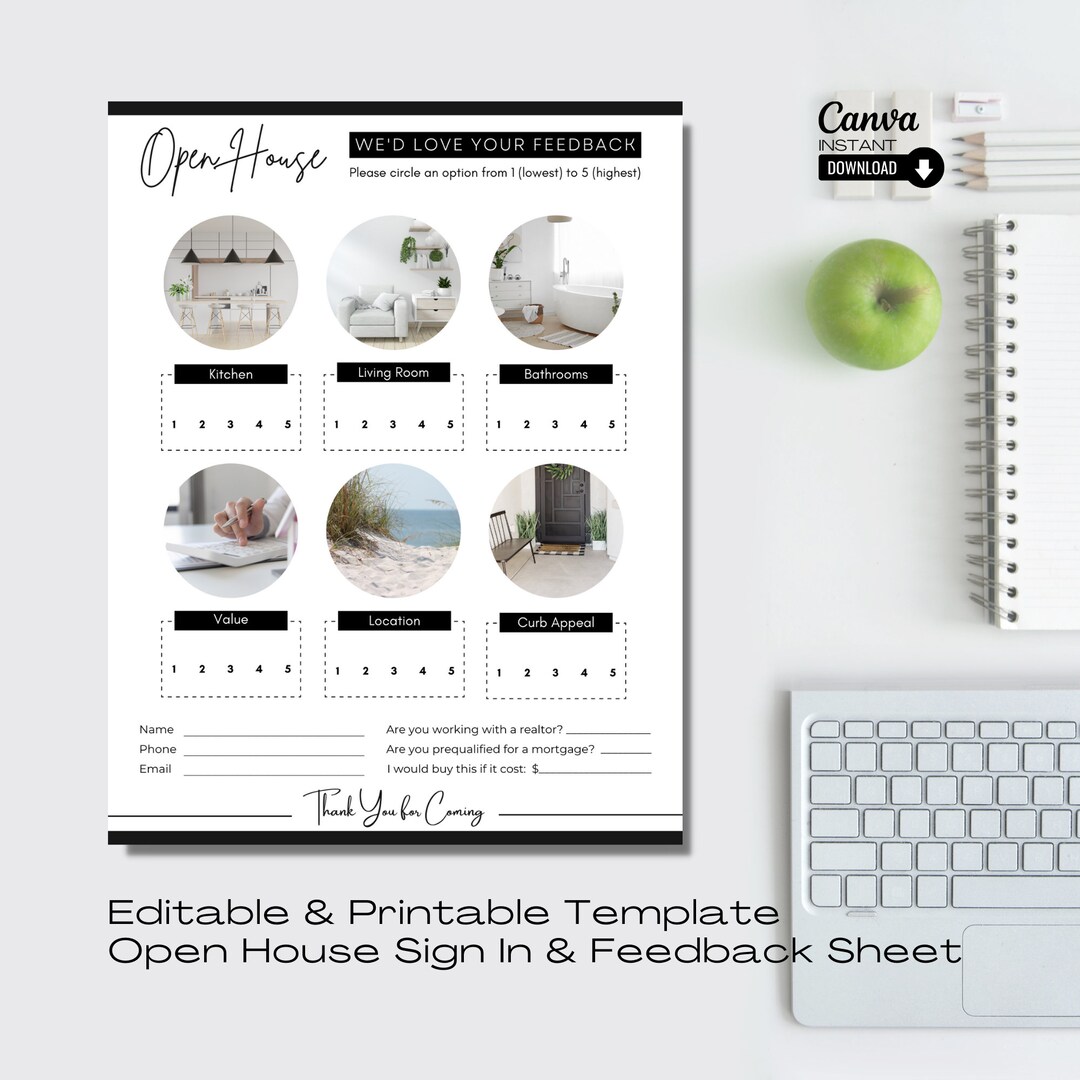 Editable Open House Feedback Form, Printable QR Code Sign In, Open ...