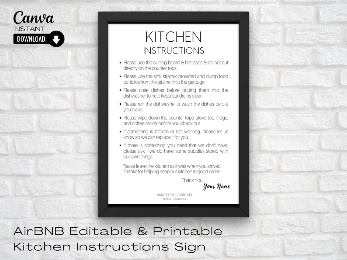 Airbnb Kitchen Rules Sign Template Editable Airbnb Sign - Etsy