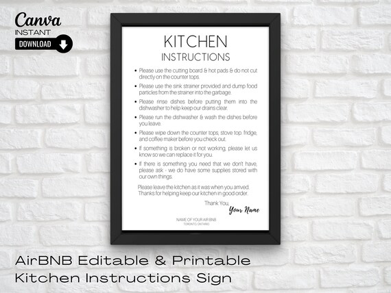 Airbnb Kitchen Rules Sign Template Editable Airbnb Sign - Etsy