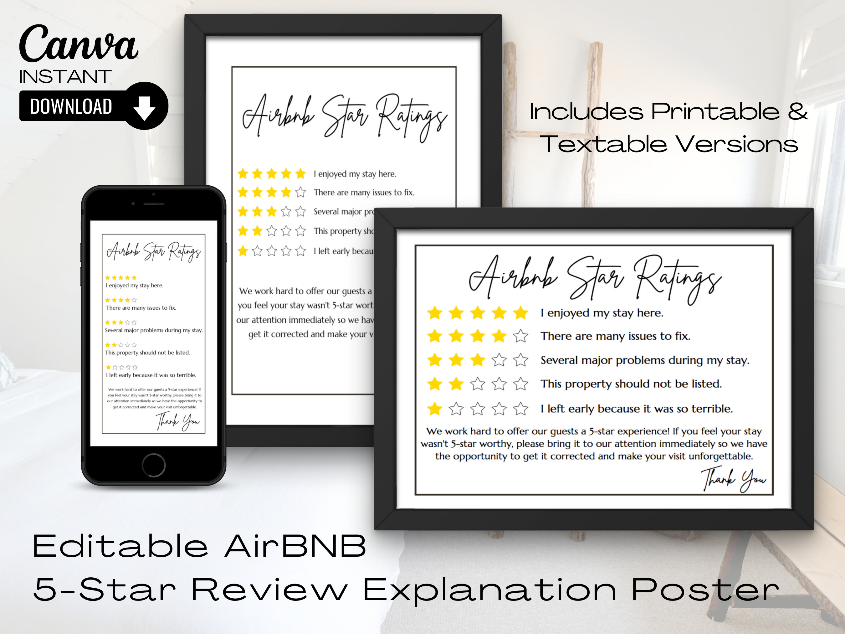 5 Star Rating Explanation Sign Template Airbnb Star Rating - Etsy Canada