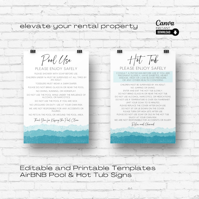 Editable Airbnb Pool & Hot Tub Rules Sign Template (printable) - Etsy