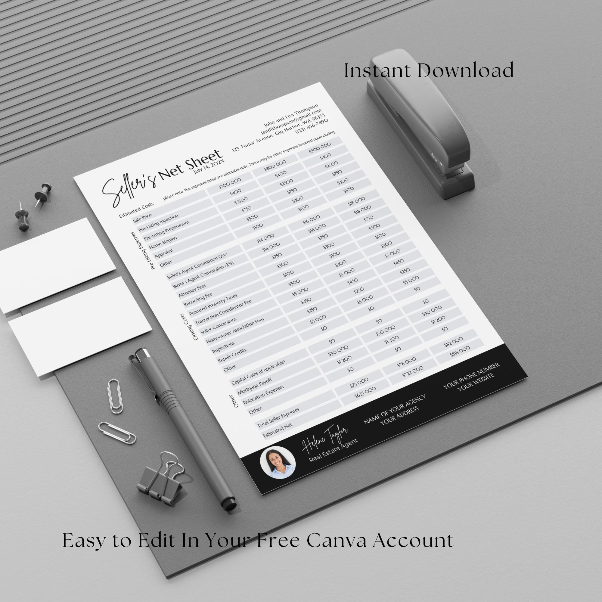 Editable Real Estate Seller's Net Sheet Template (canva) - Etsy