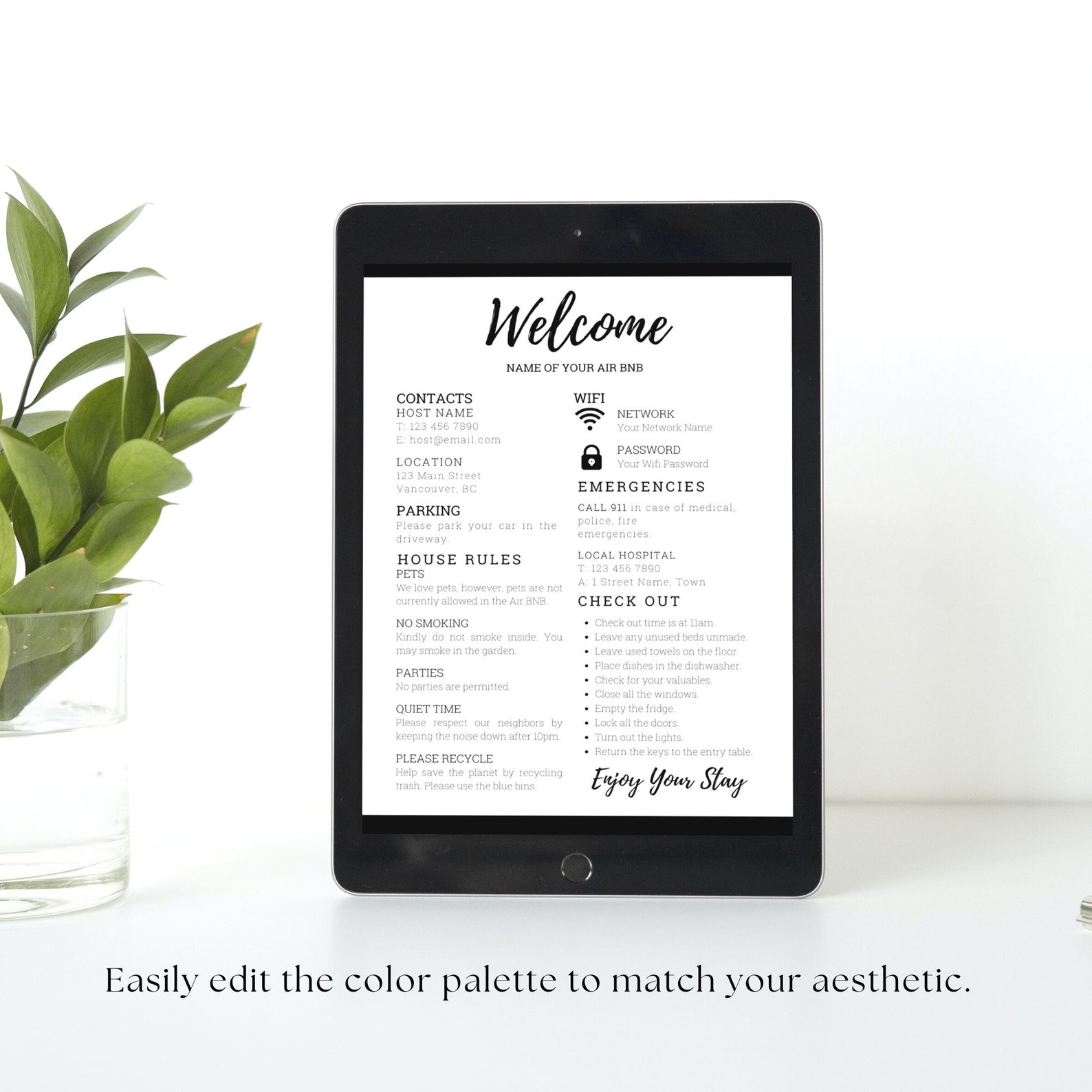 One Page Air BNB Airbnb Welcome Poster, Editable Airbnb Welcome Sign ...