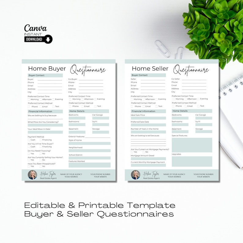 Real Estate Buyer & Seller Questionnaire Bundle: Editable Canva ...