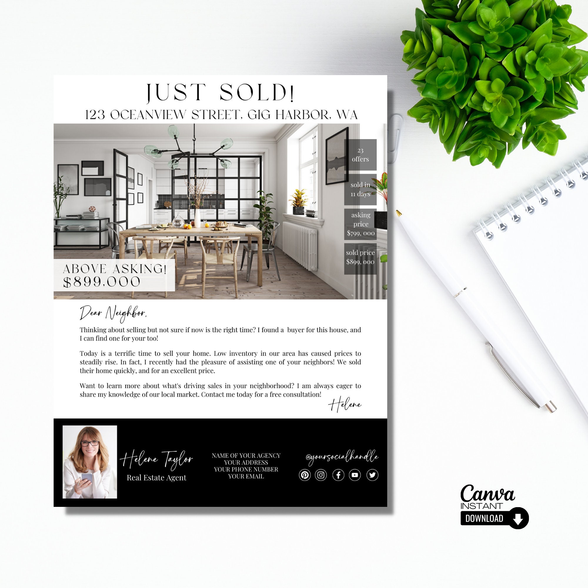 Editable Just Sold Letter Template, Printable Real Estate Sold House ...