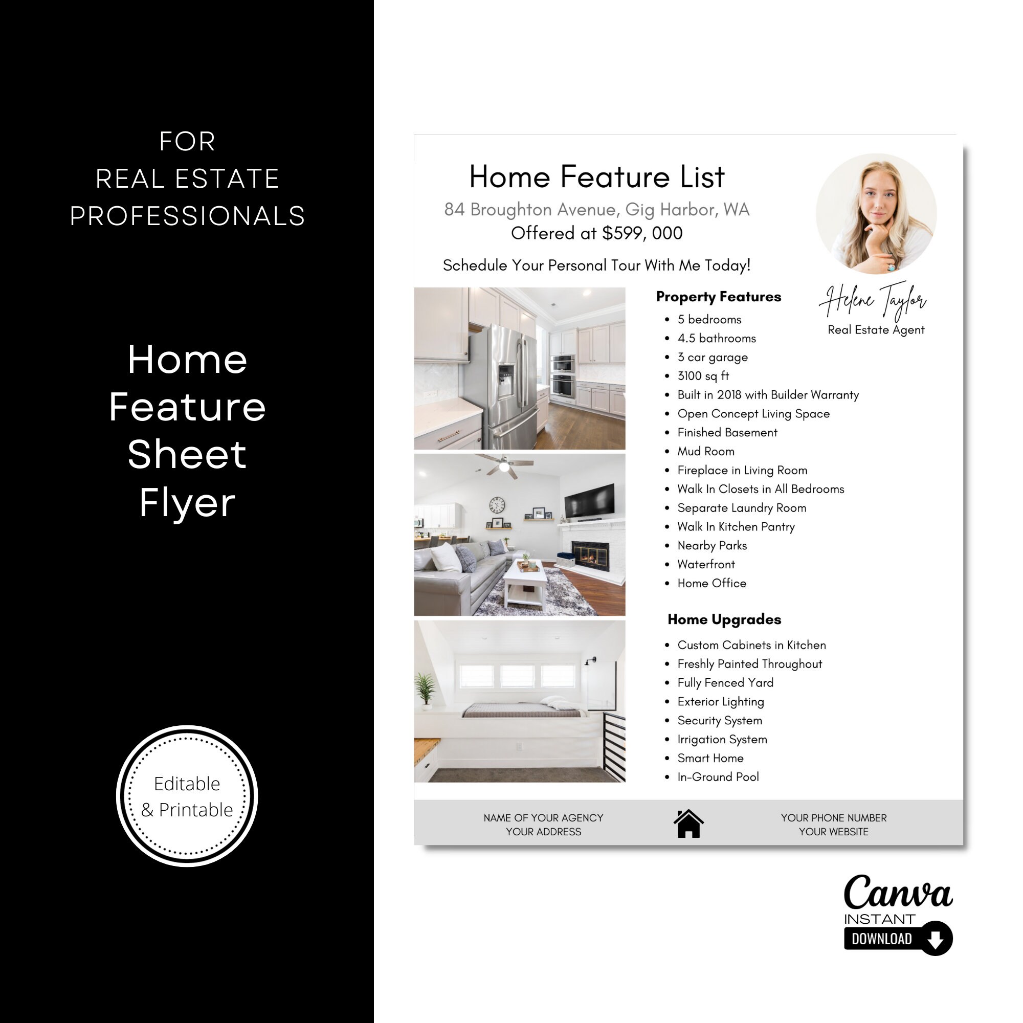 Editable Home Feature Sheet, Printable Real Estate Agent Flyer Template ...