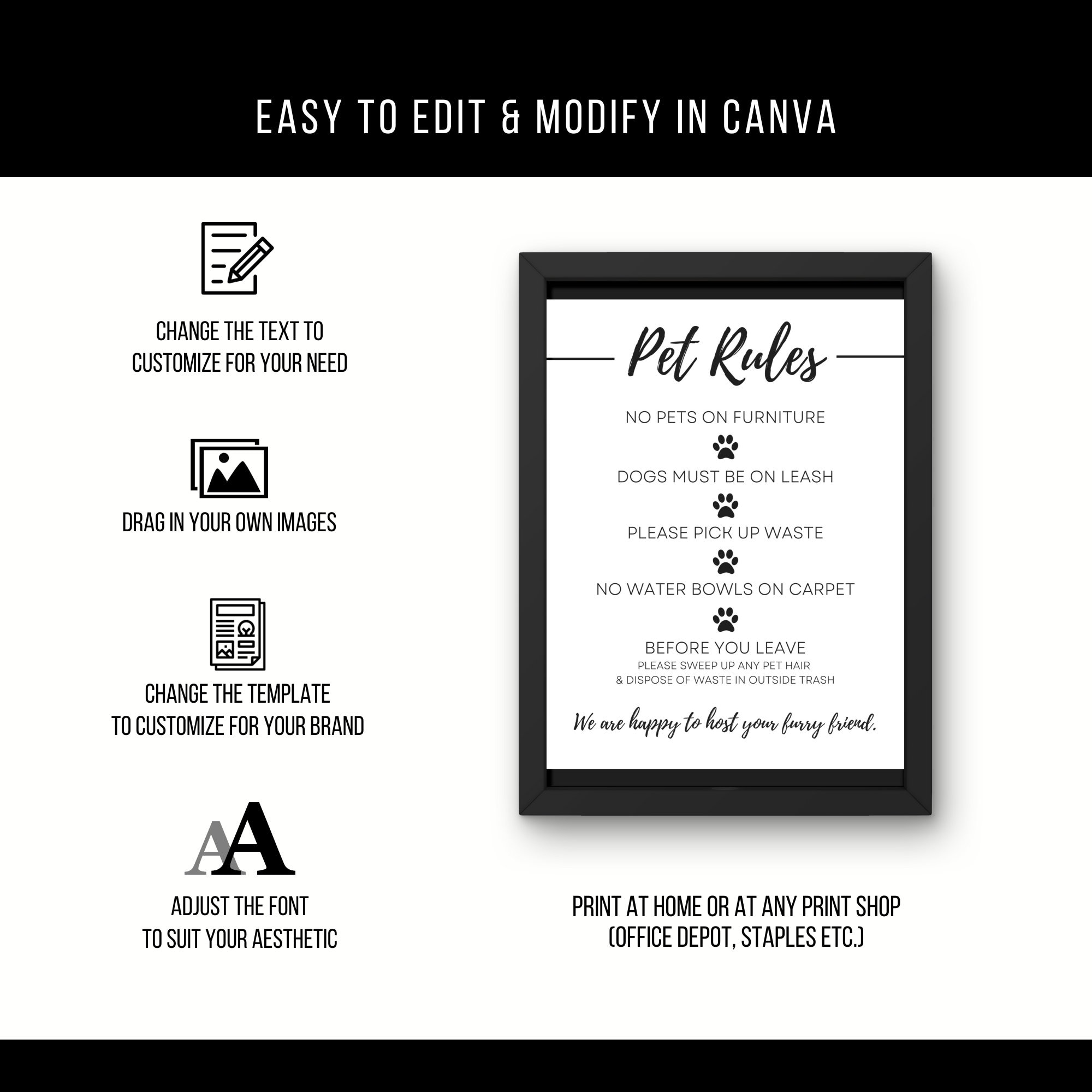 Editable Airbnb Pet Rules Sign Template (canva) - Etsy