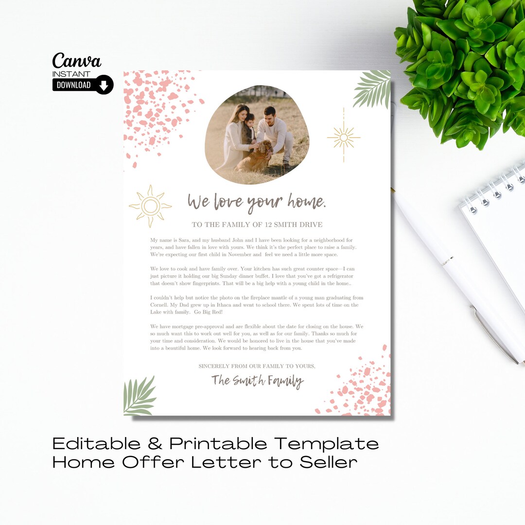 Editable Home Offer Letter, Printable Letter to Seller Canva Template ...