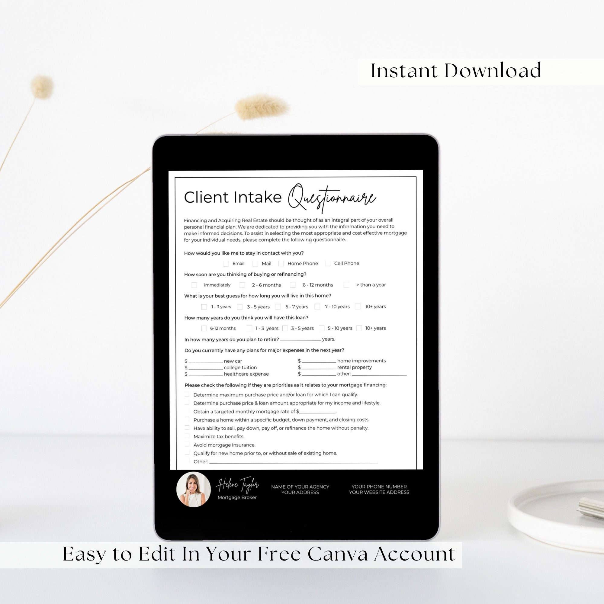 Mortgage Client Intake Form: Real Estate Broker Template (canva ...