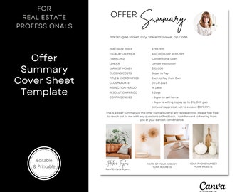 Real Estate Offer Summary, Real Estate Offer Cover Sheet, Real Estate ...