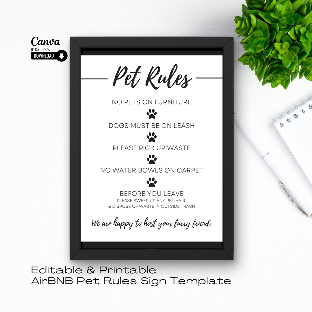 Airbnb Canva Template, Editable Airbnb Pet Rules Sign, Airbnb Pet Rules ...