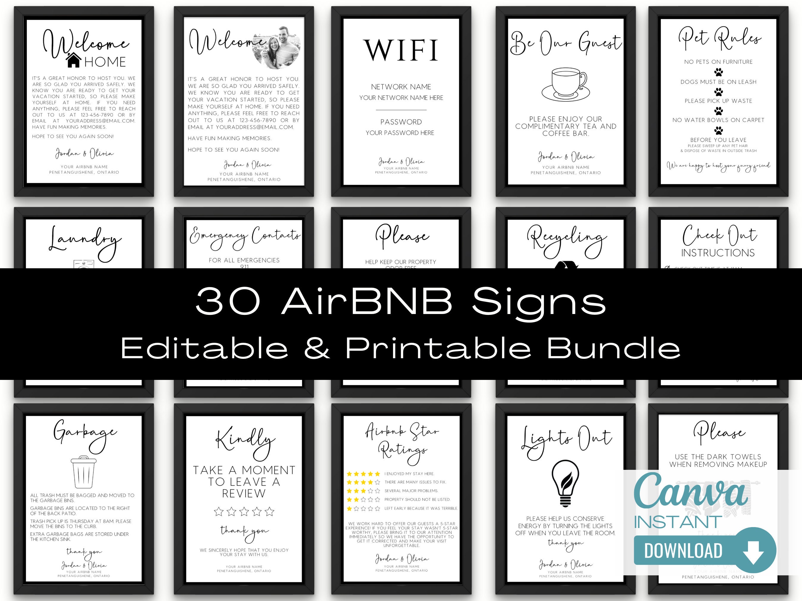 Airbnb Sign Bundle Editable Airbnb Signage Welcome Sign - Etsy