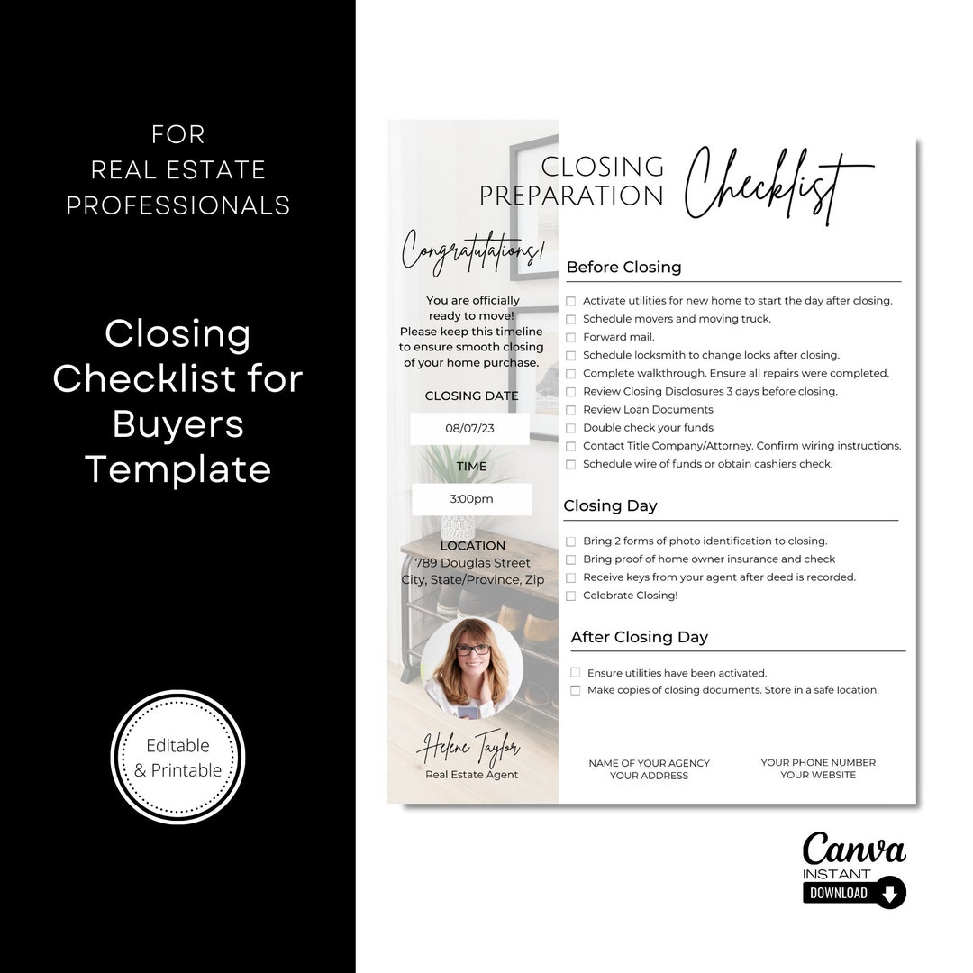 Closing Checklist for Buyer, Real Estate Templates, Real Estate ...