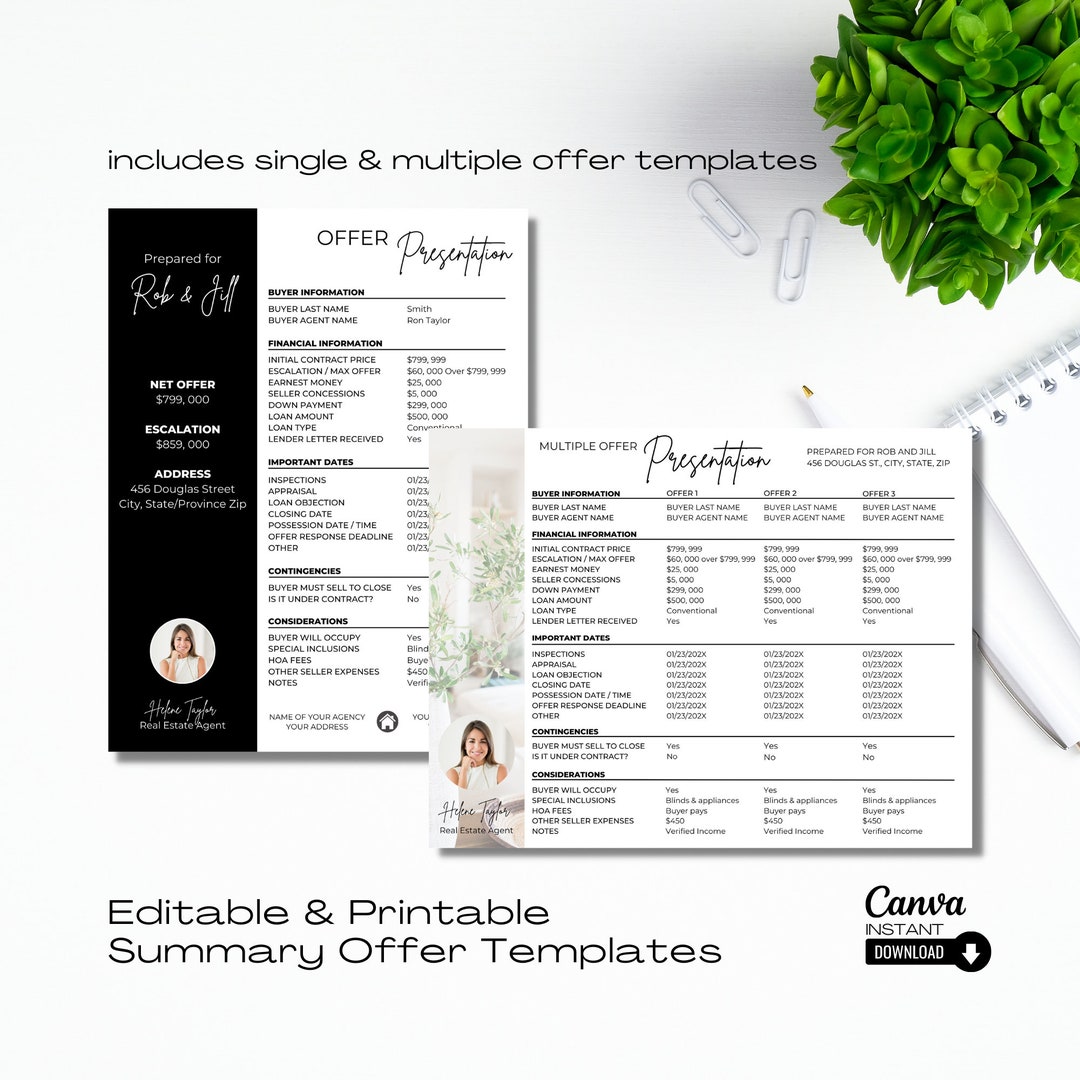 Editable Offer Summary, Offer Presentation, Real Estate Offer Summary ...