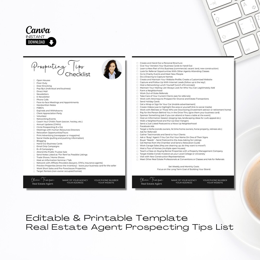 Real Estate Agent Prospecting Checklist: Editable Realtor Tasks (canva ...