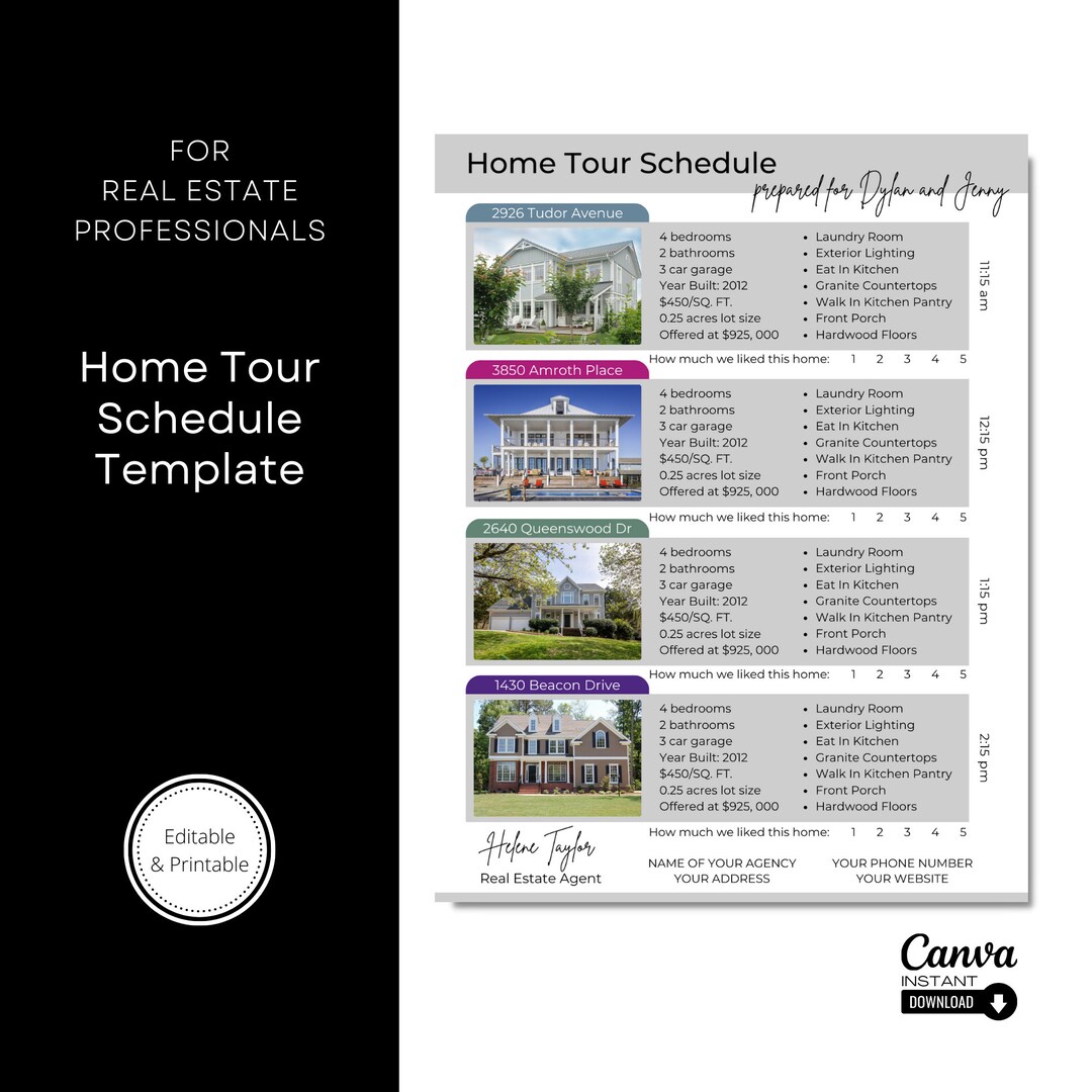 Real Estate Home Tour Schedule Template: Canva Editable (digital ...