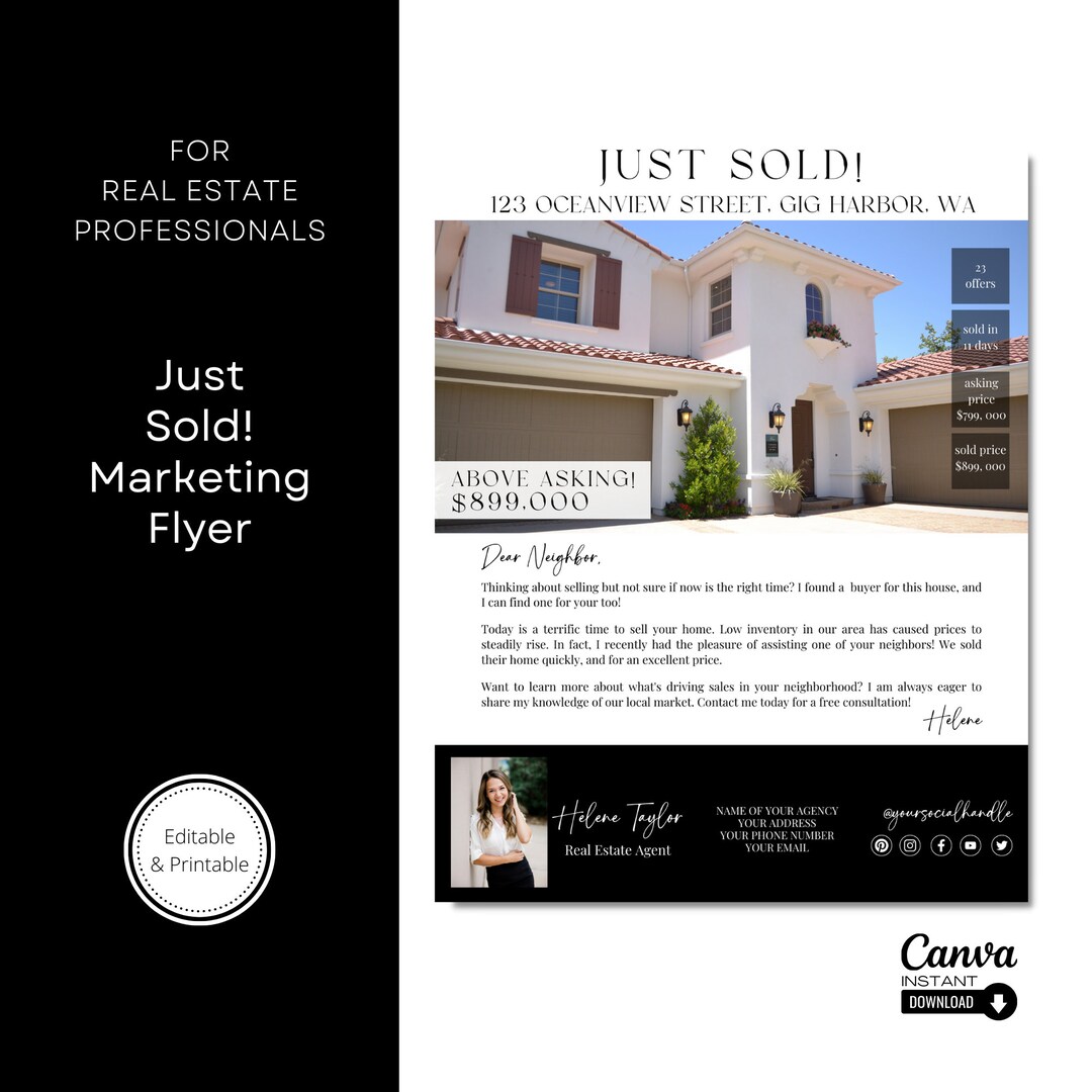 Editable Just Sold Letter Template, Printable Real Estate Sold House ...