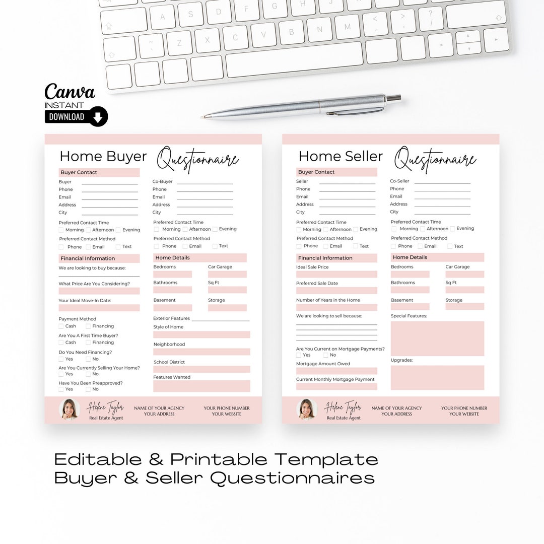 Real Estate Buyer & Seller Questionnaire Templates (digital Download ...