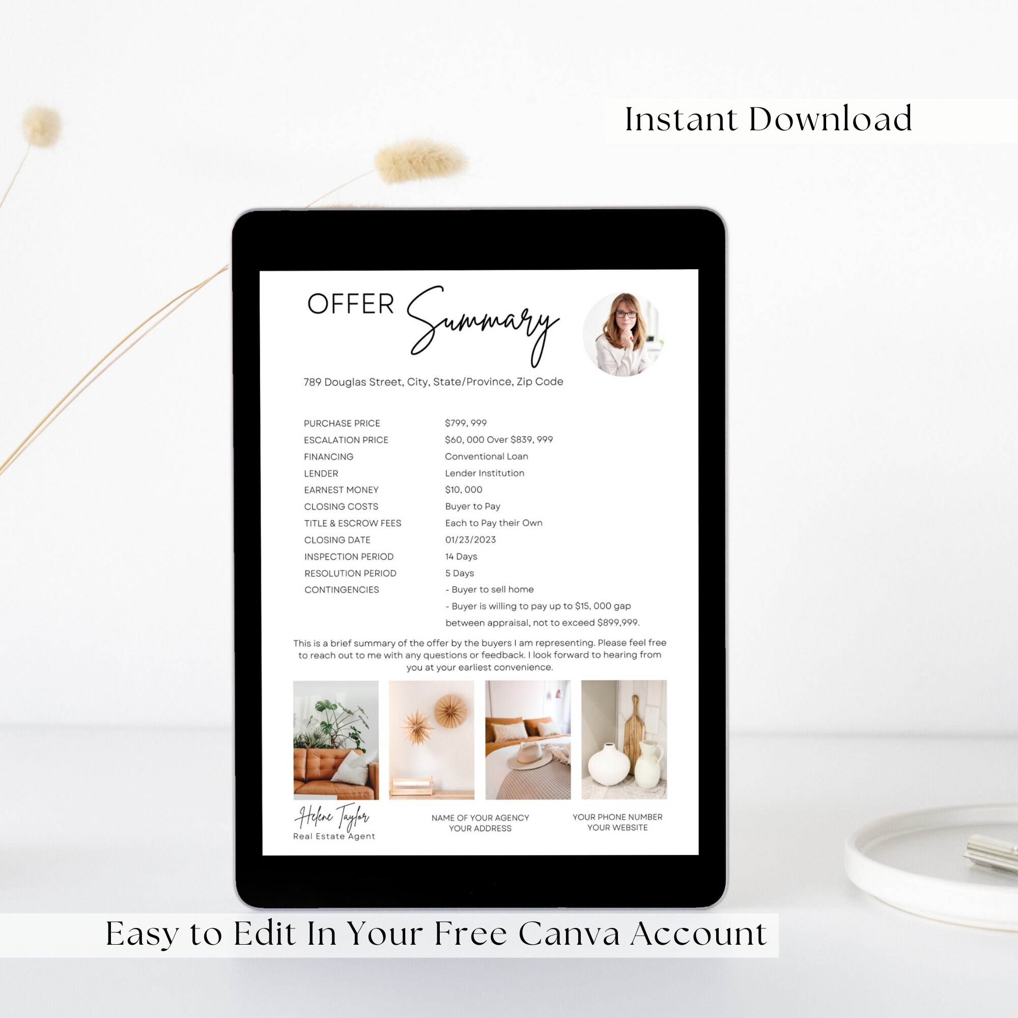 Editable Real Estate Offer Summary, Printable Real Estate Offer Cover ...