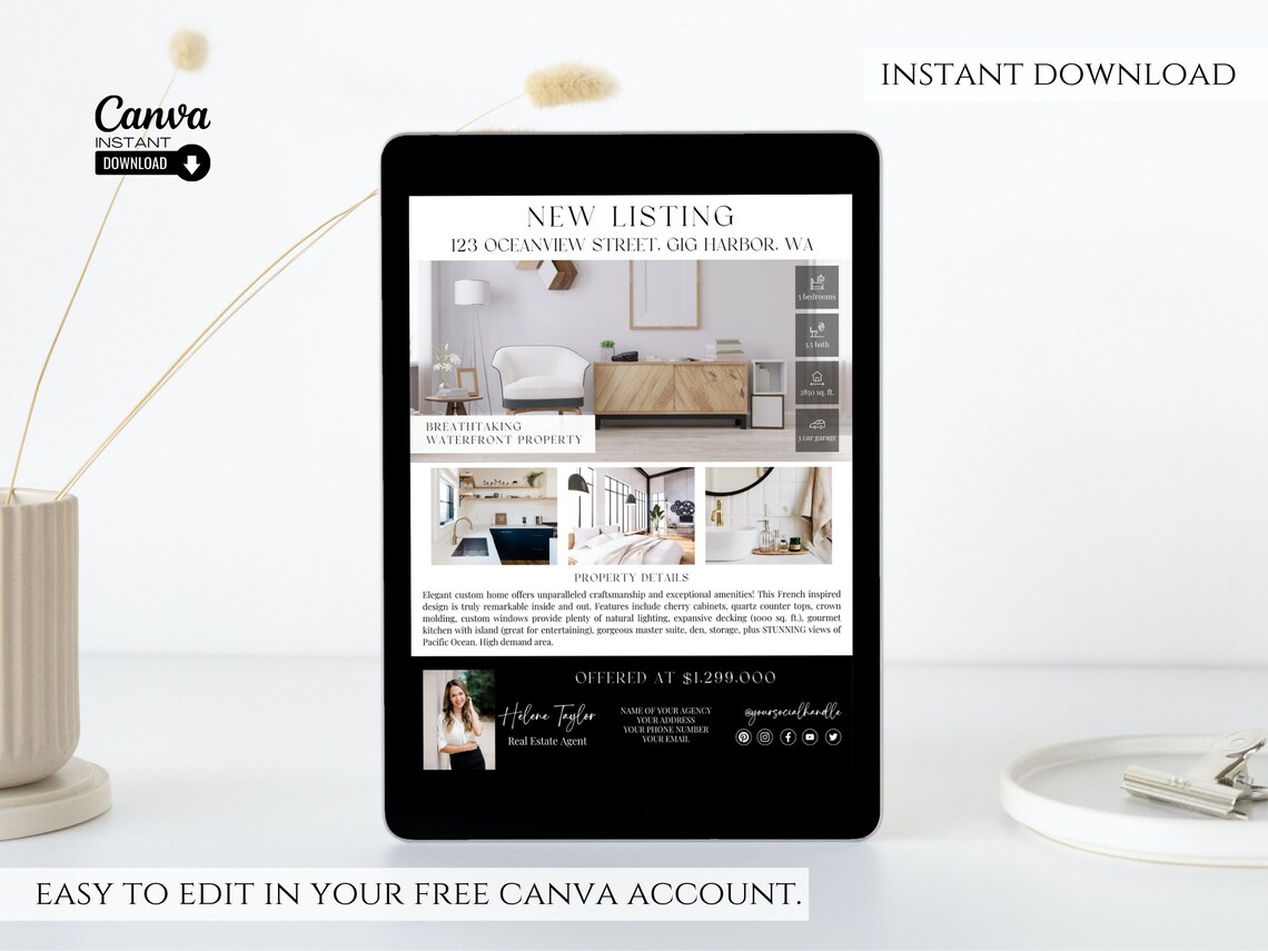 Editable New Listing Flyer Template Realtor Marketing - Etsy