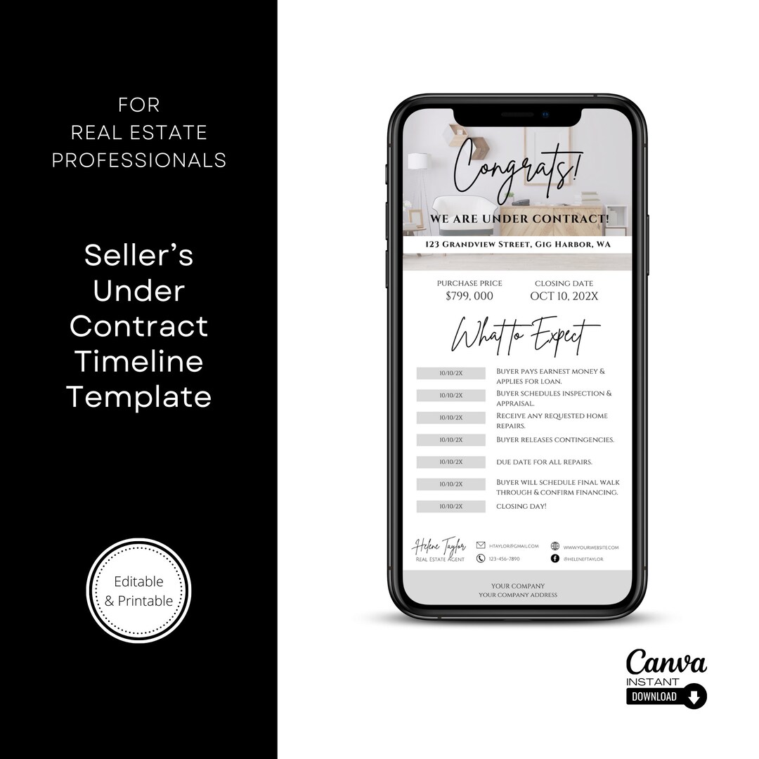 Real Estate Seller Closing Timeline Template: Mobile Under Contract ...