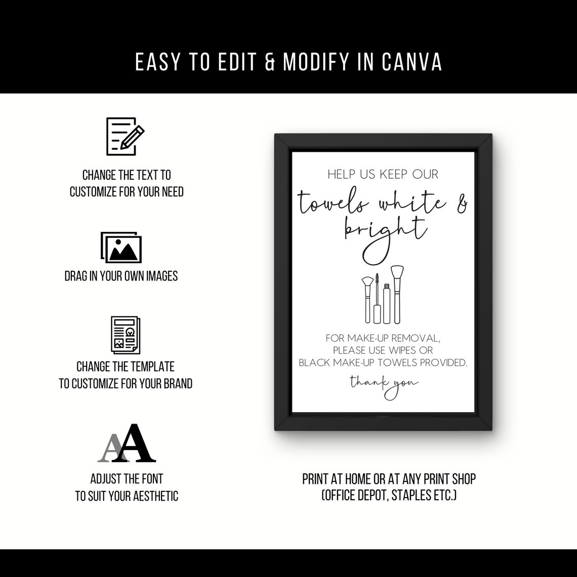 Airbnb Makeup Removal Sign: Use Dark Towels - Printable Bathroom Sign ...