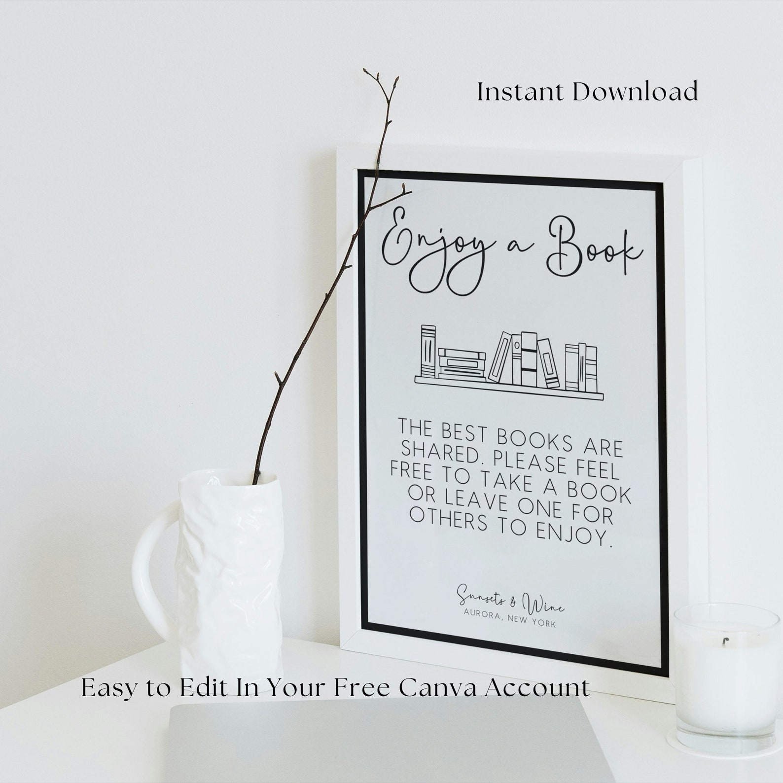 Editable Airbnb Reading Library Sign: Book Sharing (printable Template ...