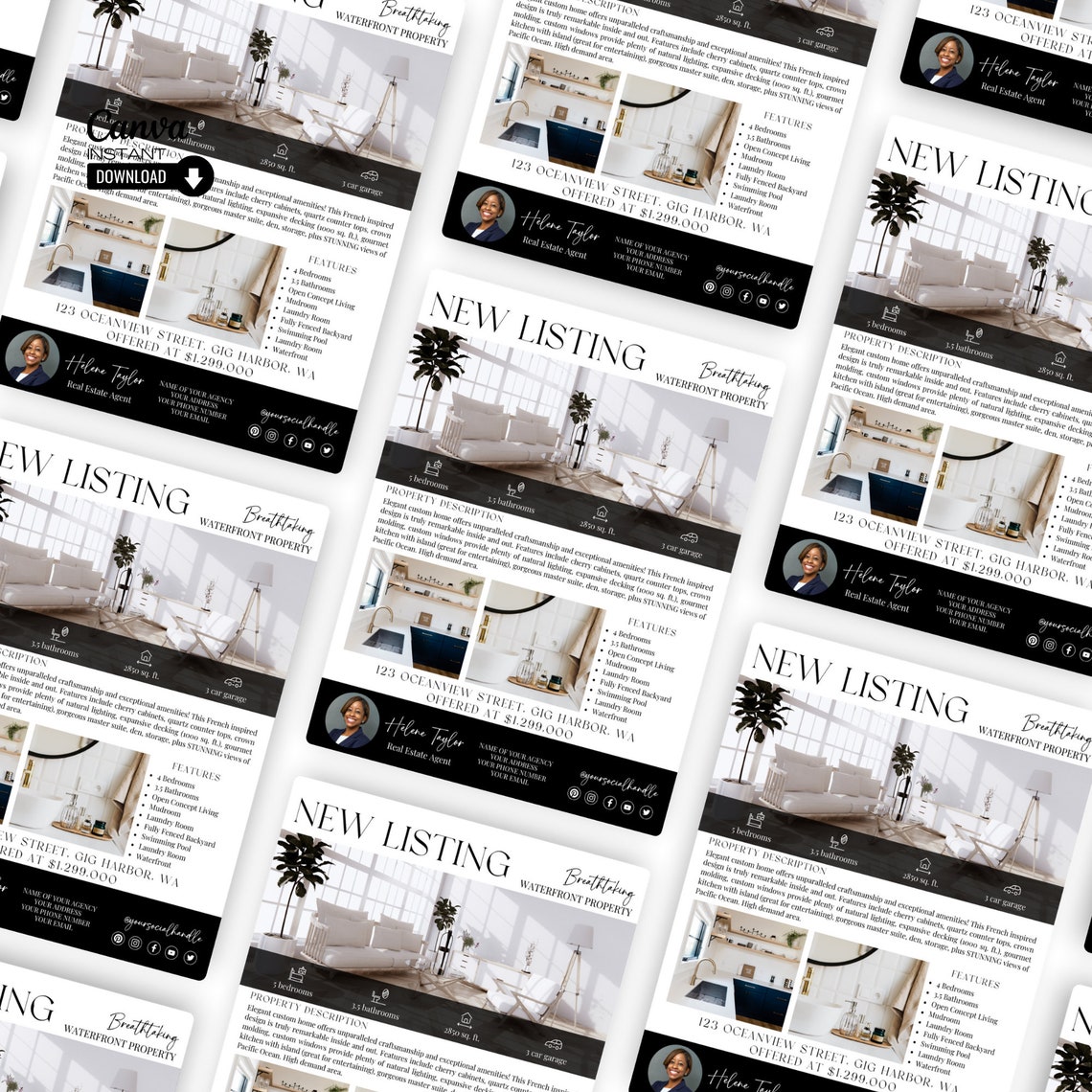 Editable Realtor New Listing Flyer Template, Printable Canva (8.5x11 ...