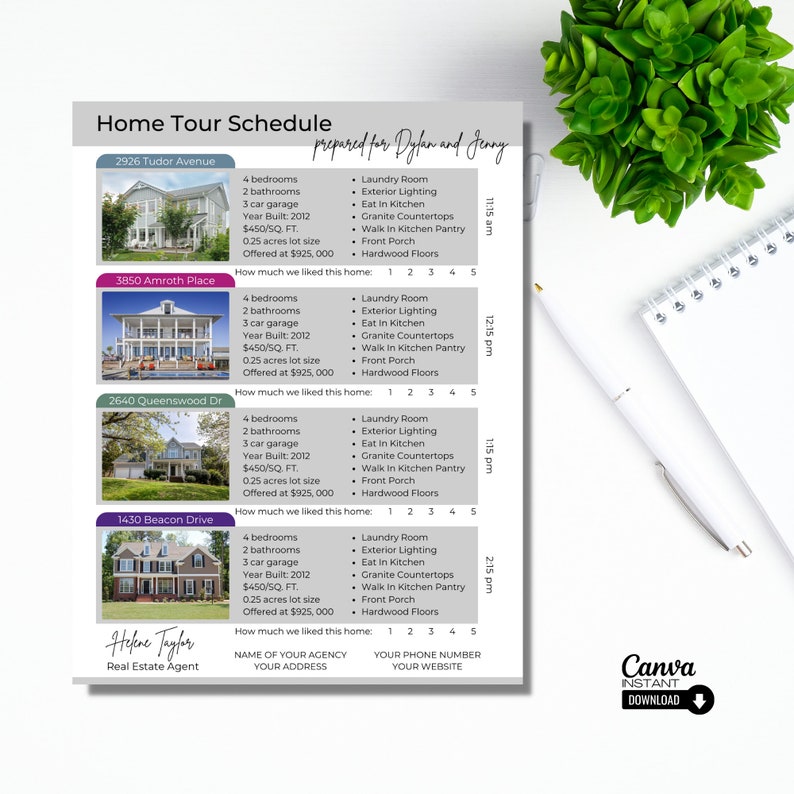 Real Estate Home Tour Schedule Template: House Hunting Guide (canva ...