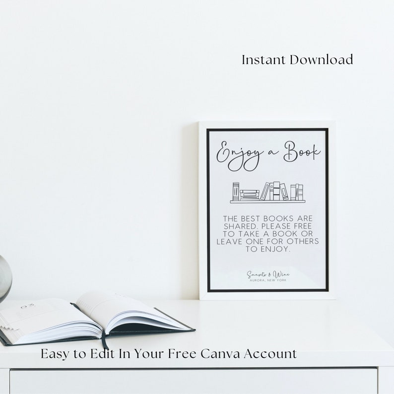 Editable Airbnb Reading Library Sign, Printable Home Library Sign ...