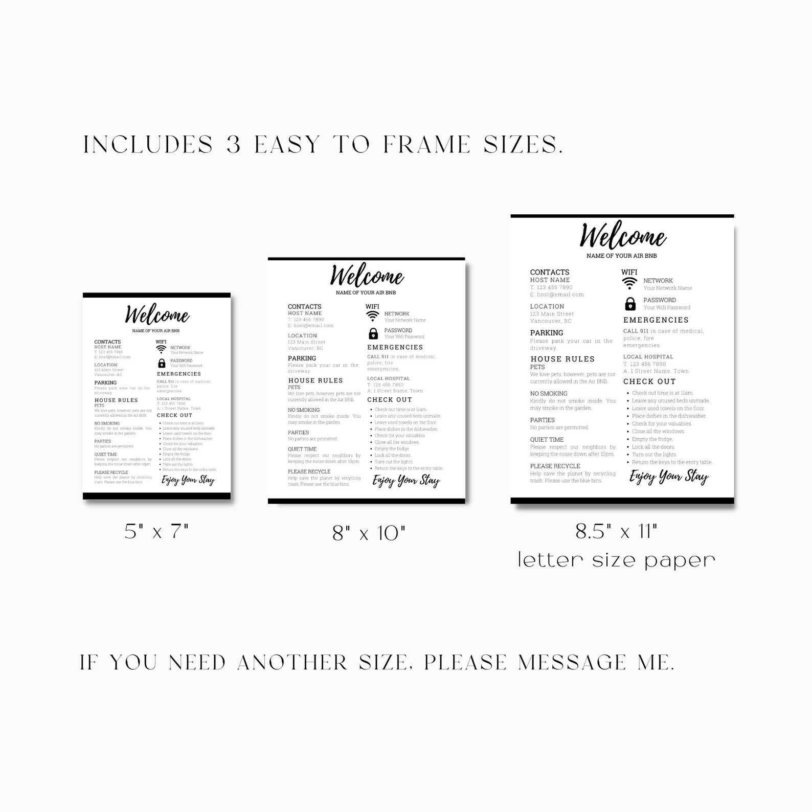 One Page Air BNB Airbnb Welcome Poster, Editable Airbnb Welcome Sign ...