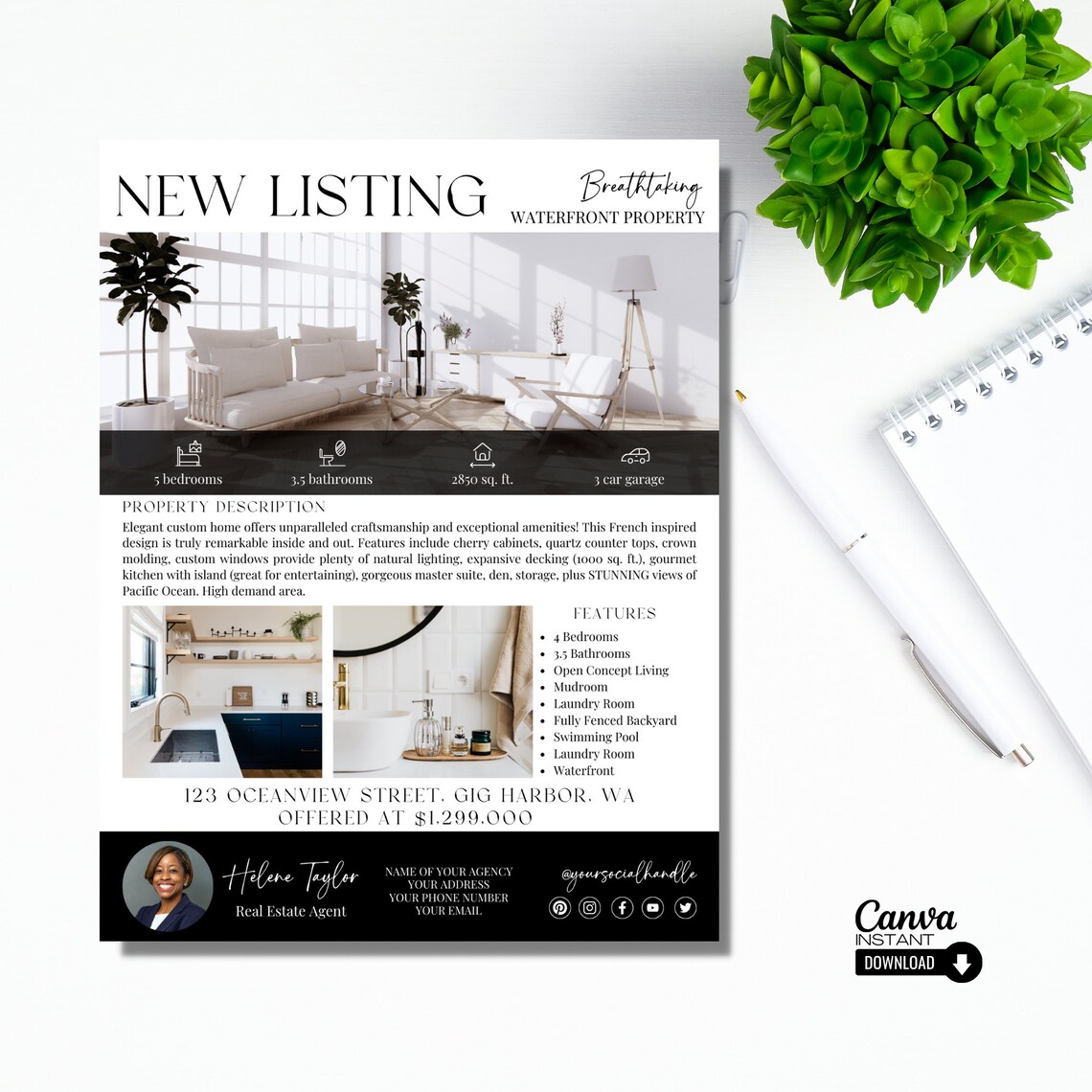 Editable Realtor New Listing Flyer Template, Printable Canva (8.5x11 ...