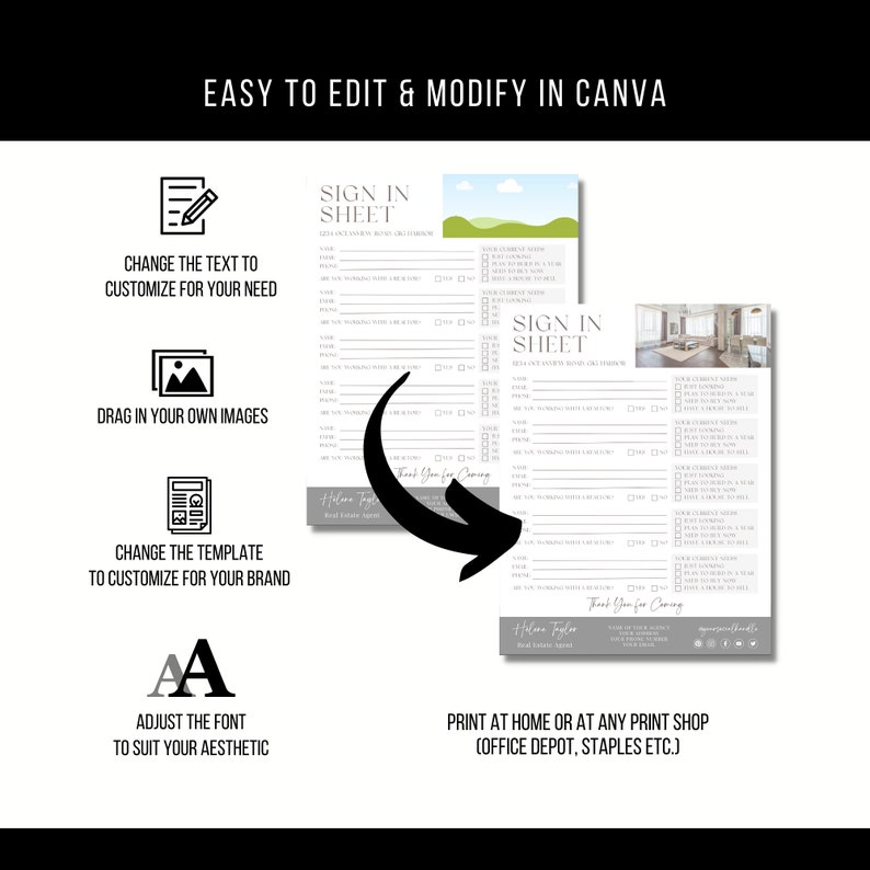 Editable Real Estate Open House Sign in Sheet Template, Realtor ...