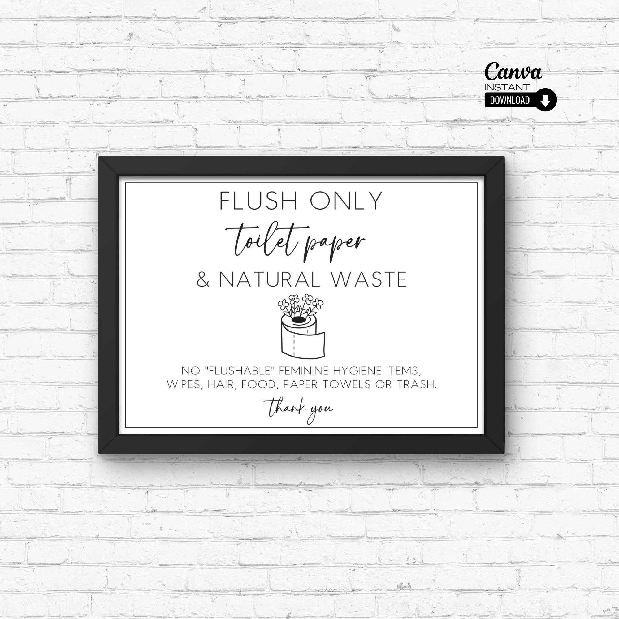 Editable Flush Only Sign: Airbnb Bathroom Printable (canva Template) - Etsy