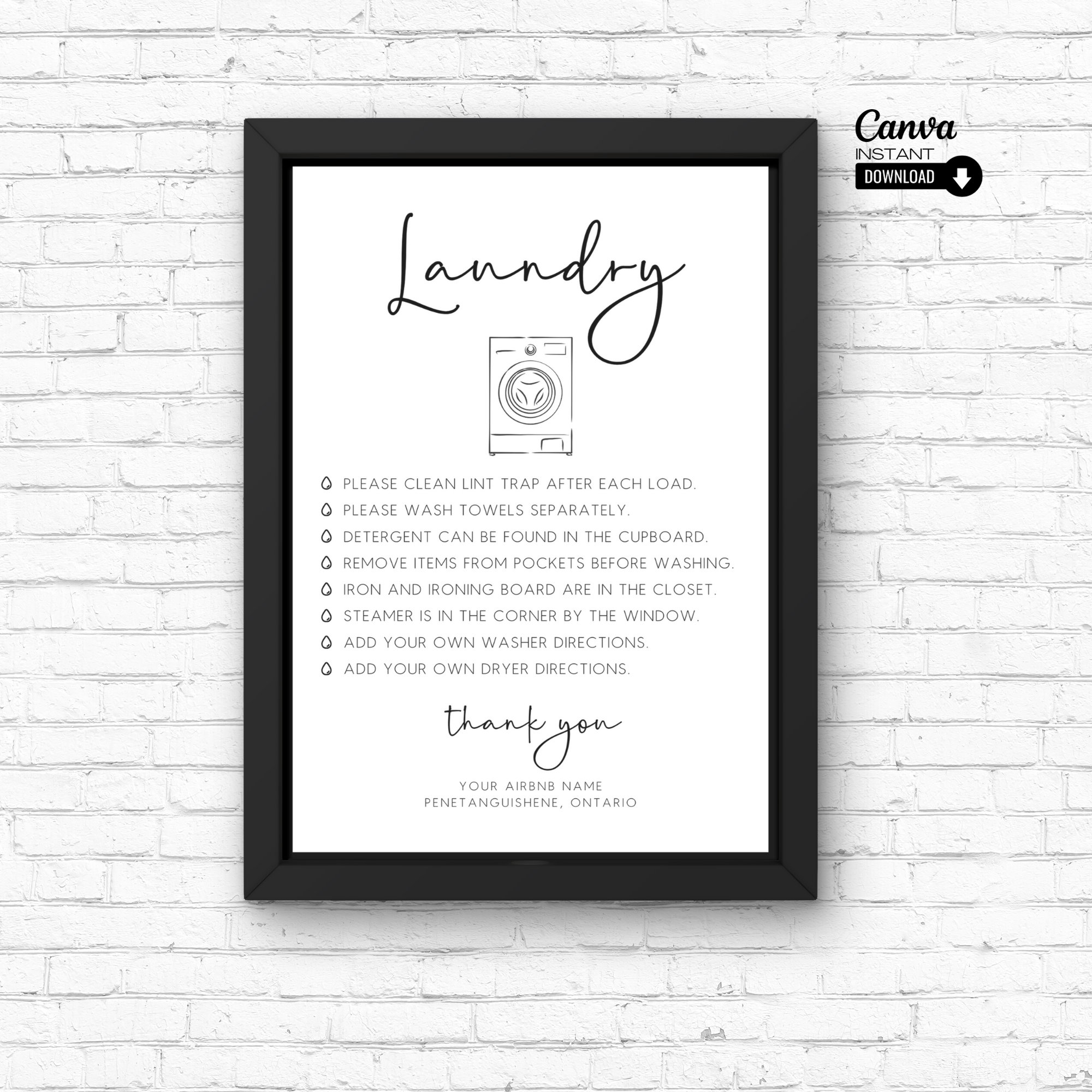 Airbnb Laundry Room Sign: Printable Template (8x10, 5x7, 8.5x11) - Etsy