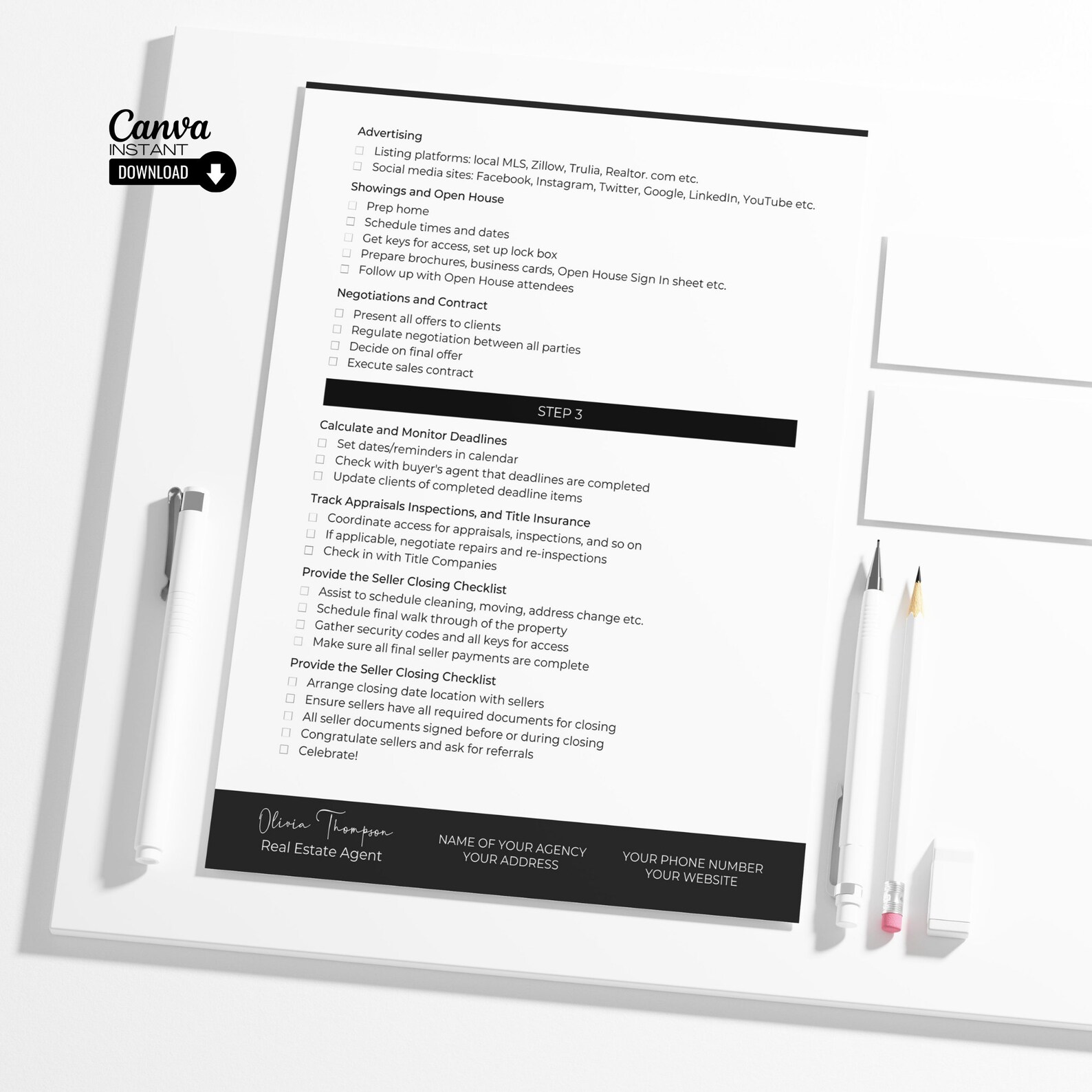 Real Estate Agent Listing Checklist: Editable Realtor Task List (canva ...