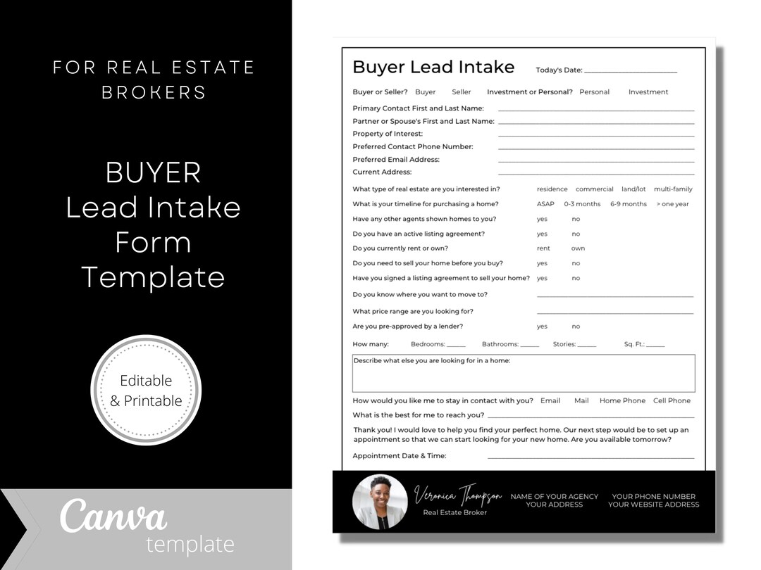 Editable Real Estate Lead Intake Sheet Printable Buyer - Etsy