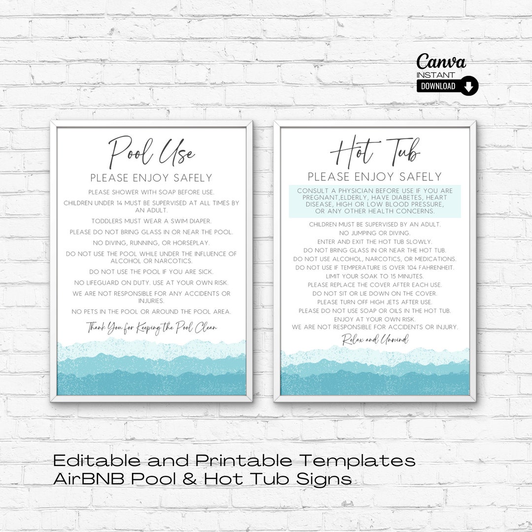 Airbnb Pool & Hot Tub Rules Sign Template (printable) - Etsy