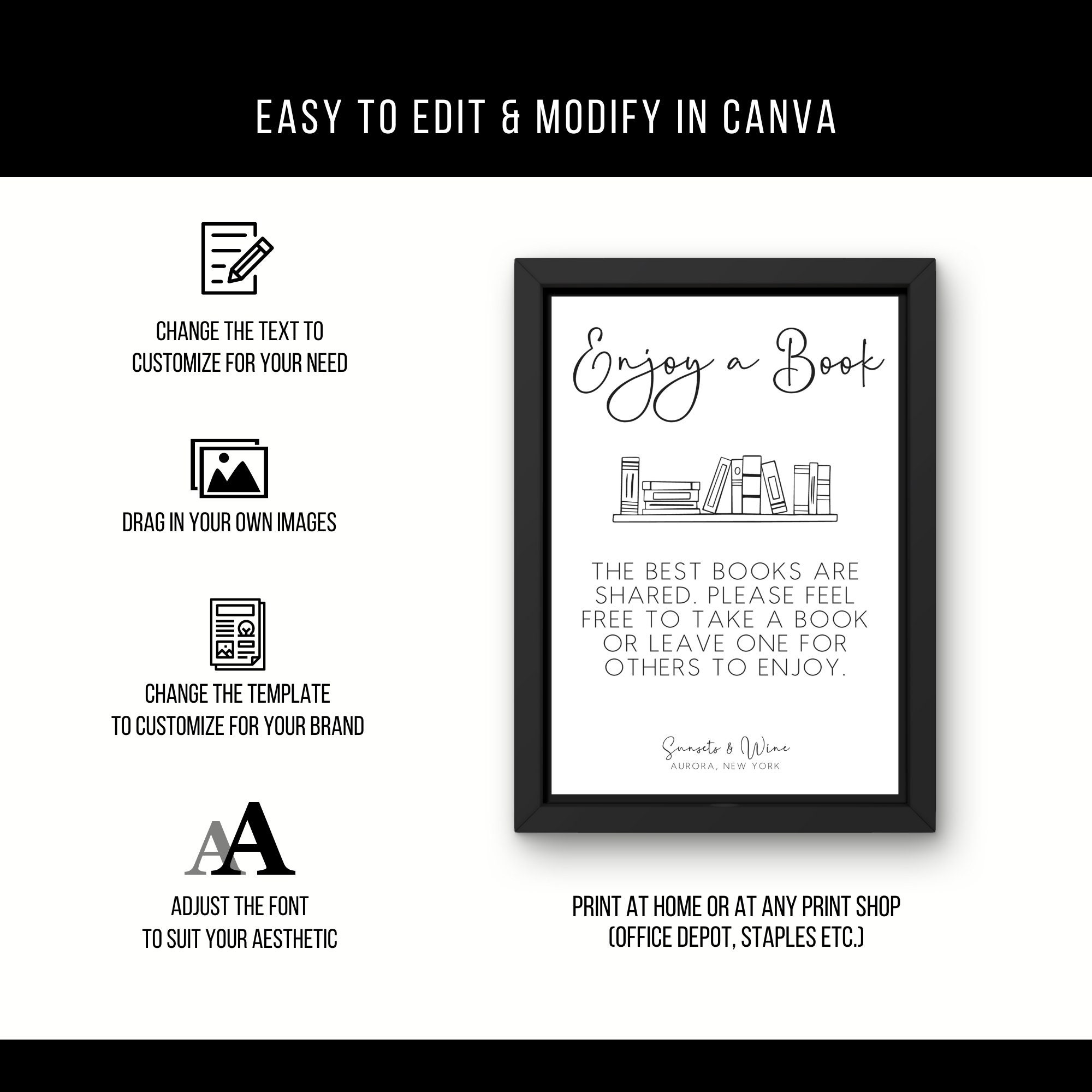 Editable Airbnb Reading Library Sign: Book Sharing (printable Template ...