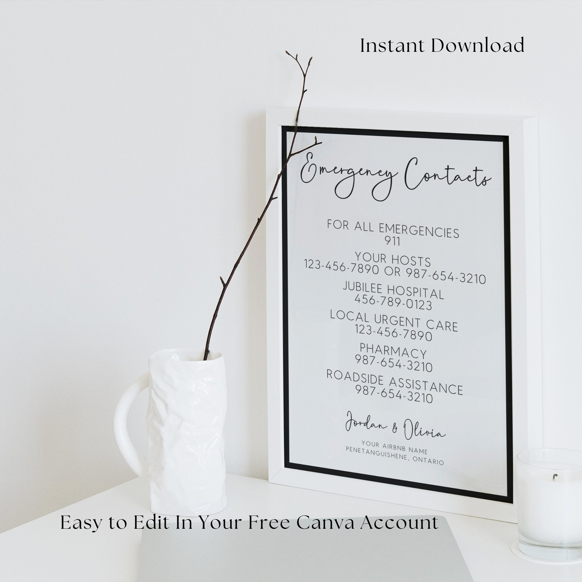 Airbnb Editable Important Contacts Sign, Emergency Contacts Sign ...