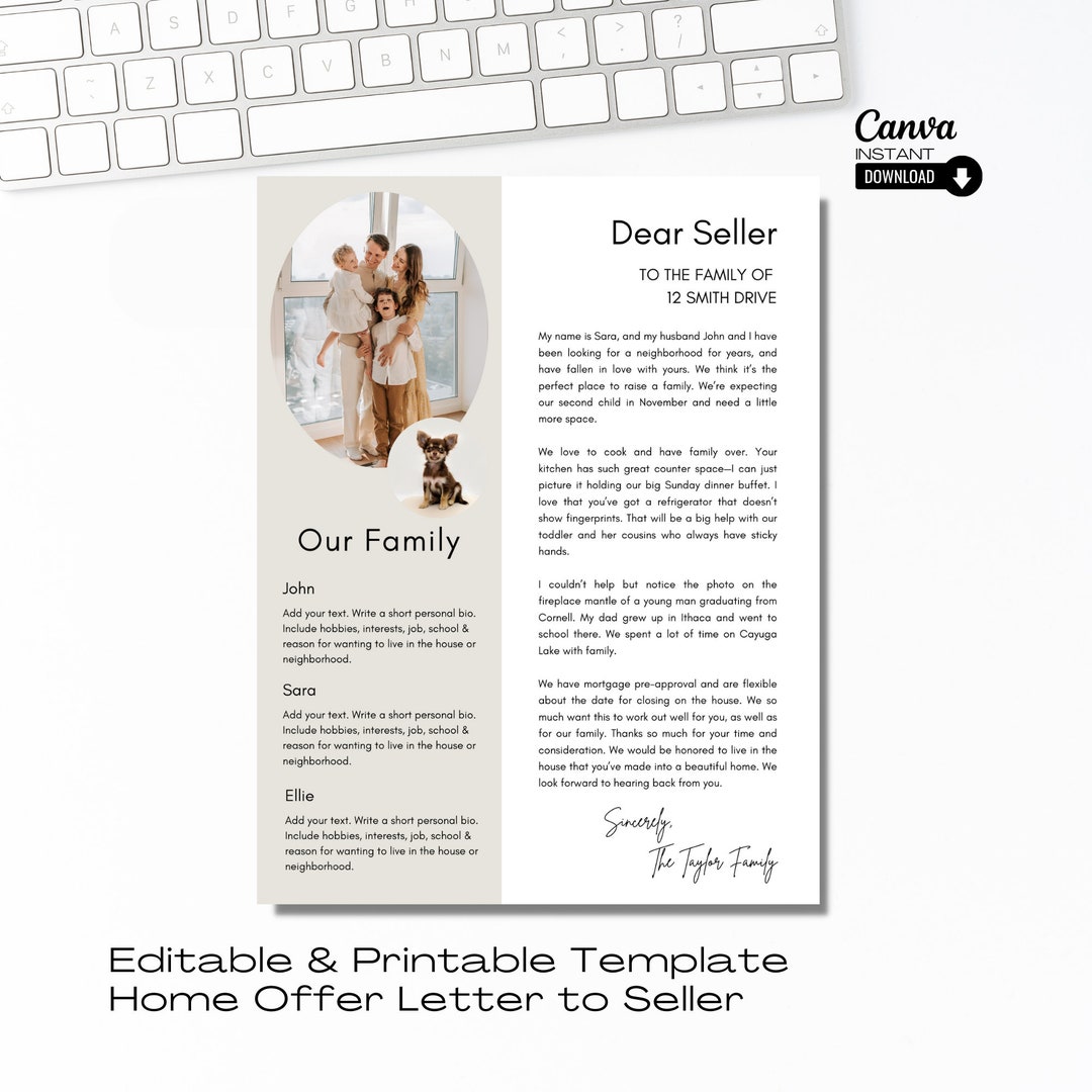Home Offer Letter, Buyer Offer Letter, Letter to Home Seller, Real ...