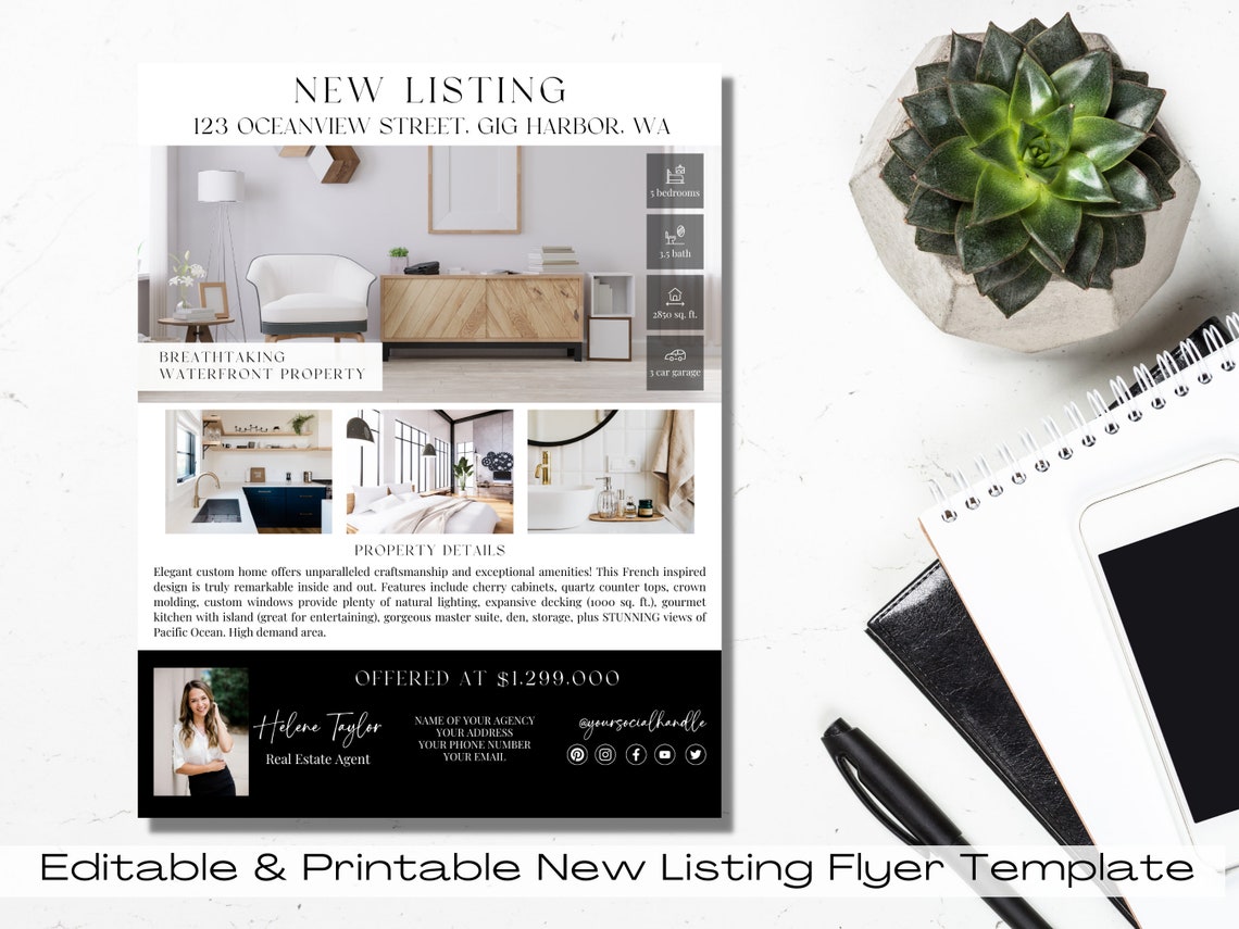 Editable New Listing Flyer Template Realtor Marketing - Etsy