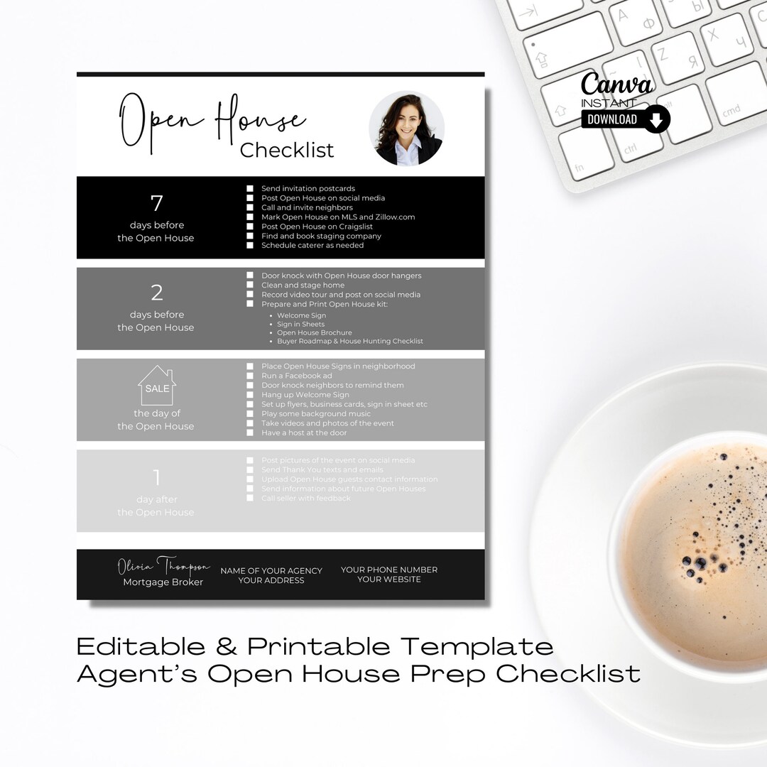 Open House Task Checklist, Printable Open House Marketing Template ...
