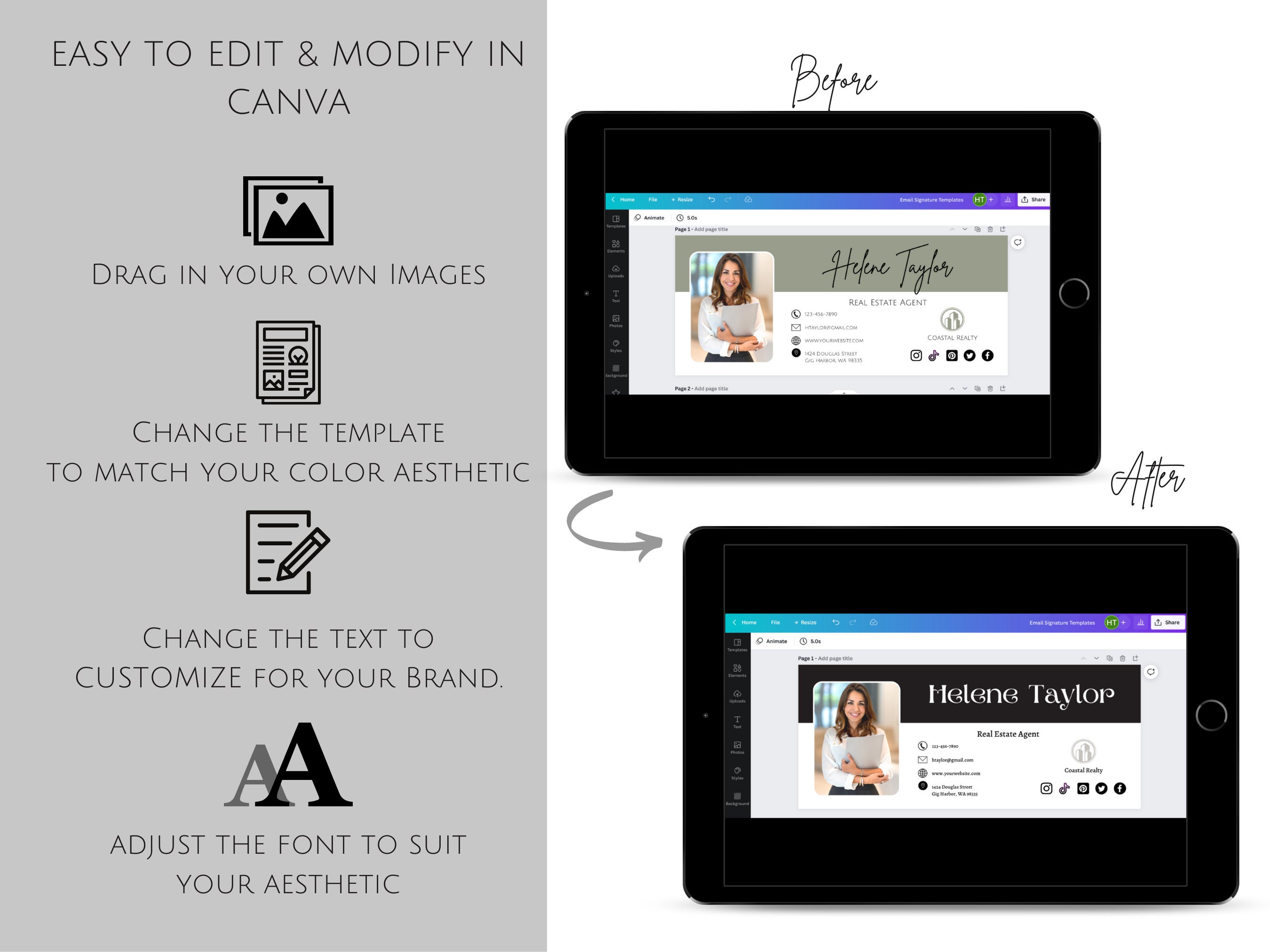 Editable Email Signature Template Bundle Canva Gmail Business - Etsy