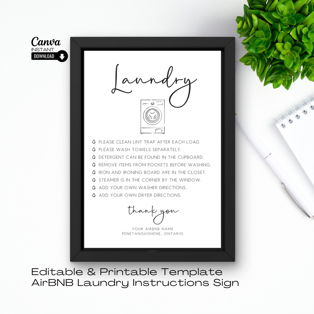 Airbnb Laundry Room Instructions Sign: Printable Template - Etsy