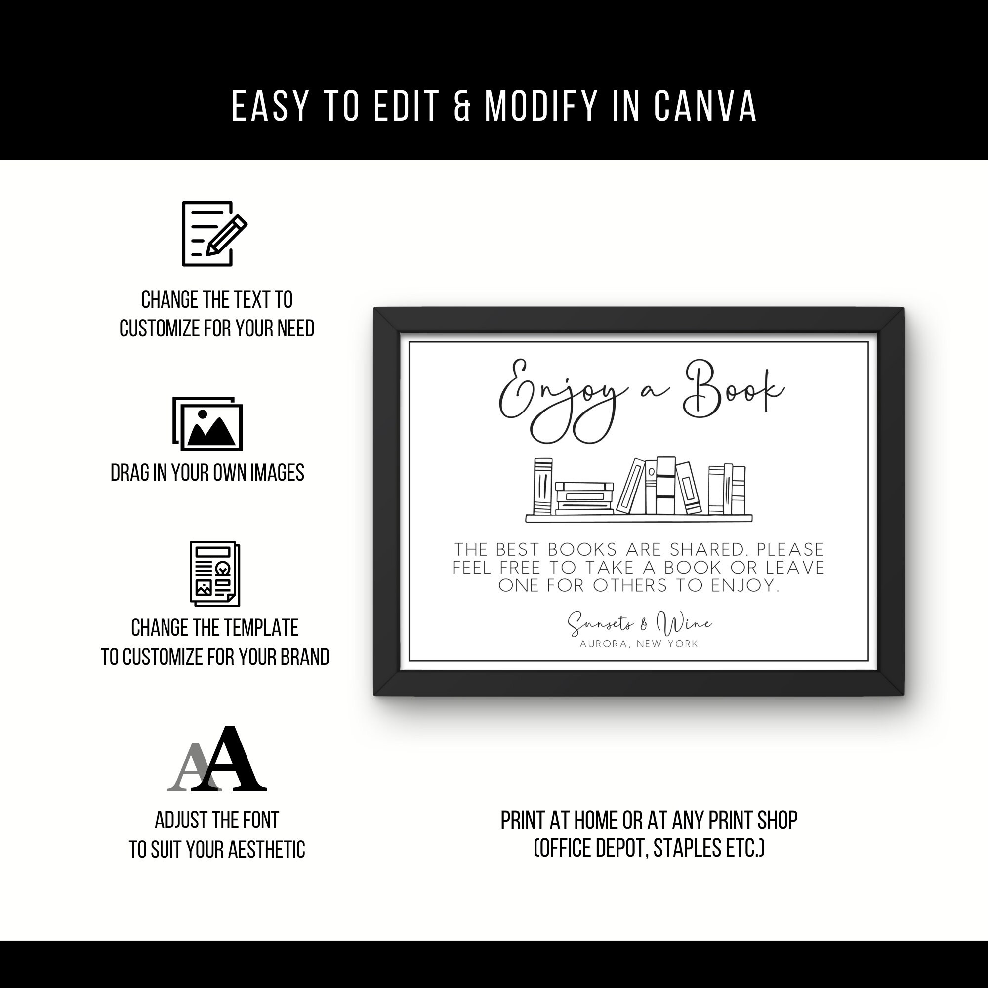 Editable Airbnb Reading Library Sign, Printable Home Library Sign ...